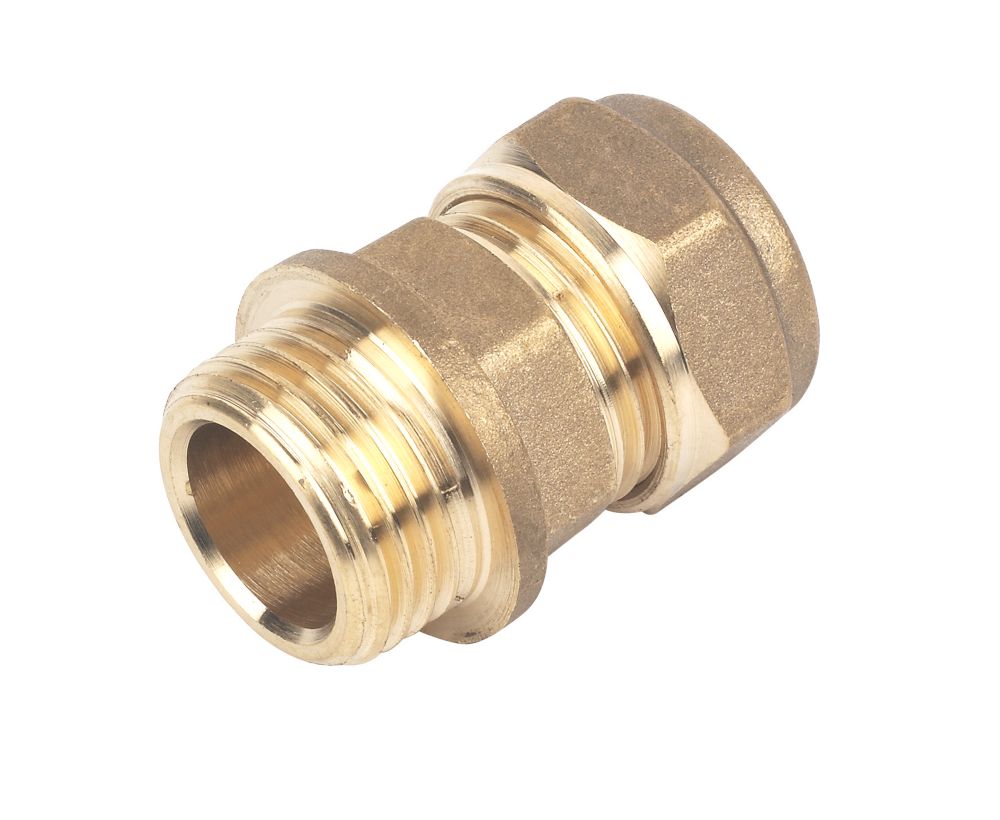 Flomasta Brass Compression Adapting Male Coupler 15mm x 1/2" - Screwfix