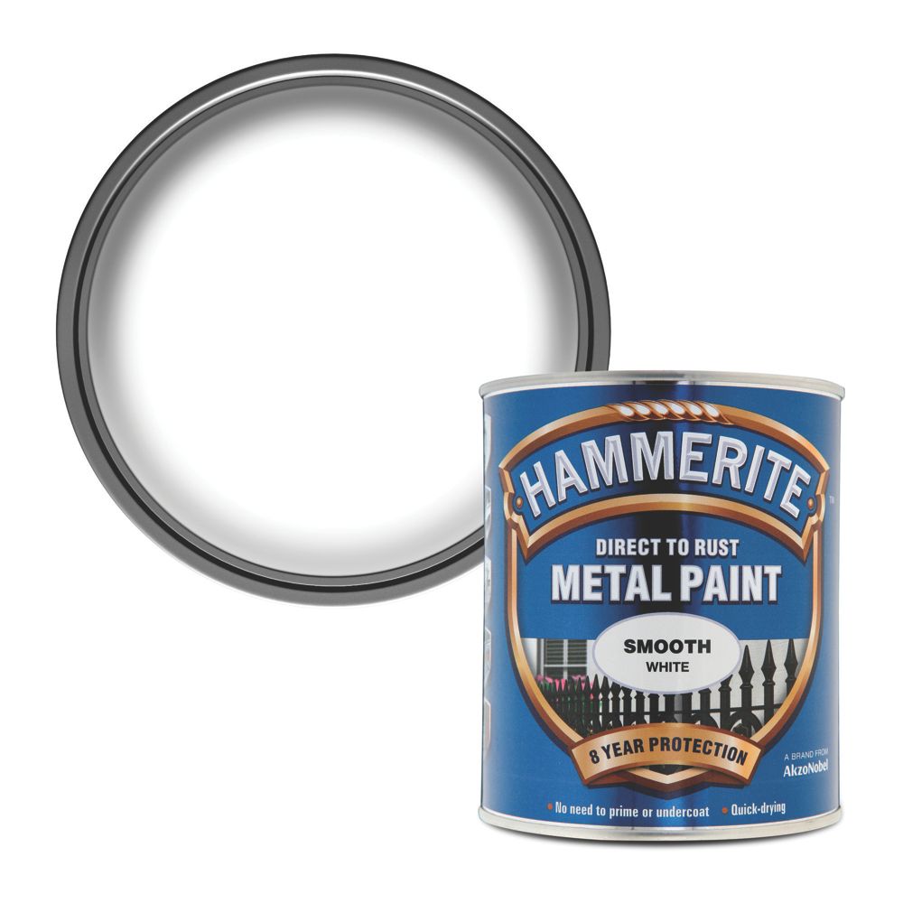Hammerite 750ml White Smooth Anti Corrosive Metal Paint - Screwfix