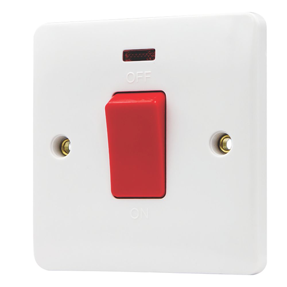 Vimark Pro 50A 1-Gang DP Cooker Switch White with Neon - Screwfix