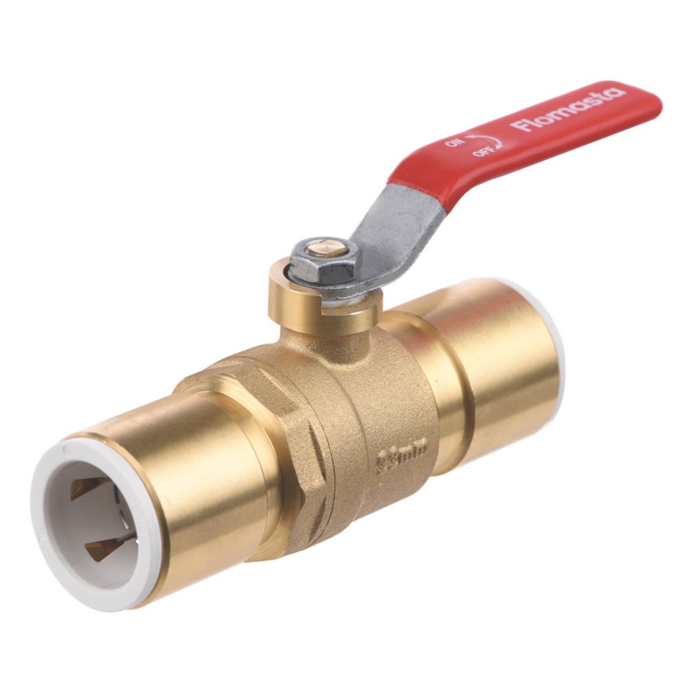 Flomasta Push-Fit Full Bore 22mm Ball Valve with Red Handle - Screwfix