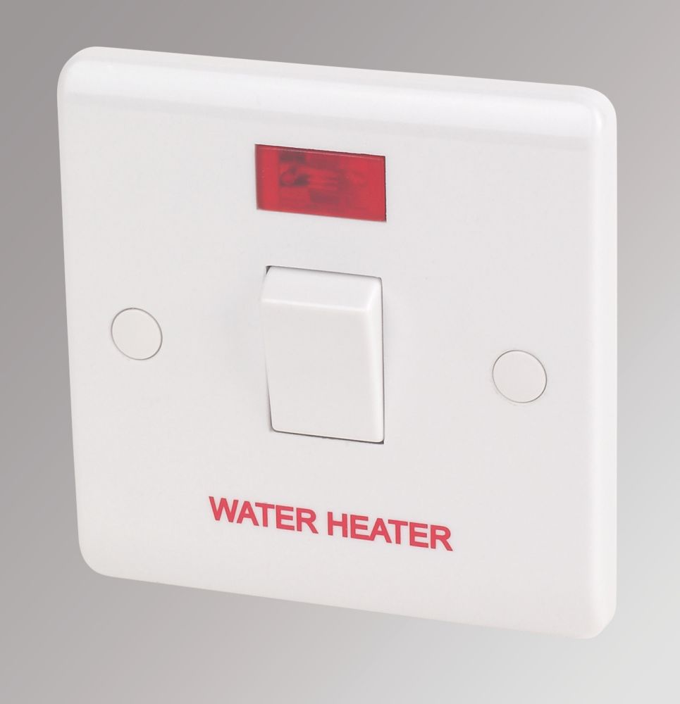 LAP 20A 1-Gang DP Water Heater Switch White with Neon - Screwfix