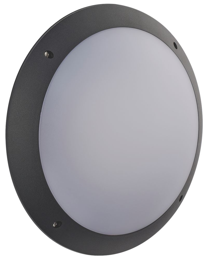 LAP Seran Outdoor Round LED Bulkhead Matt Black 12W 1000lm - Screwfix