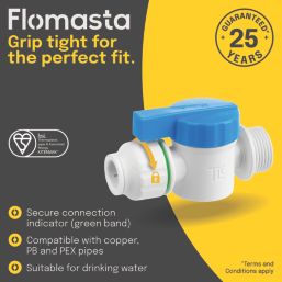 Flomasta Push-Fit Washing Machine Valve 15mm x 3/4" - Screwfix