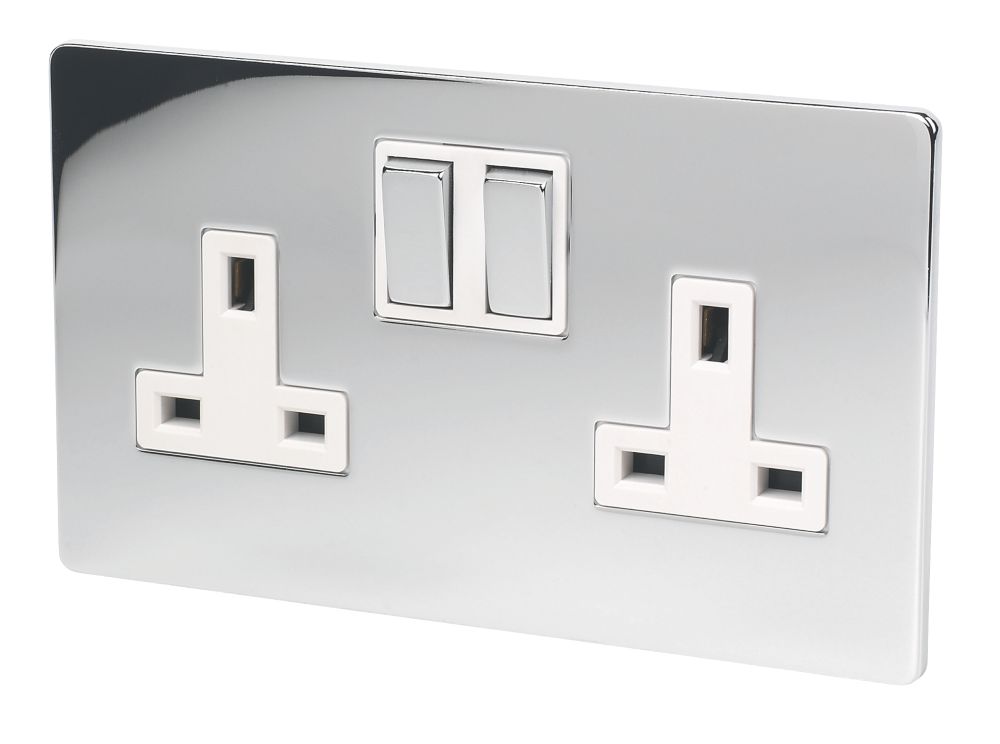 LAP 13A 2-Gang DP Switched Plug Socket Polished Chrome with White ...