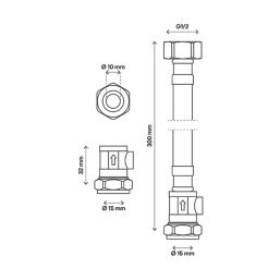 Essentials Flexible Tap Connector with Isolating Valve 15mm x 1/2" x ...