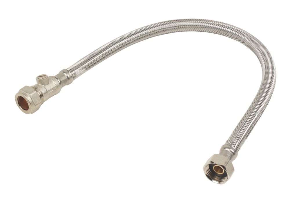 Essentials Flexible Tap Connector with Isolating Valve 15mm x 1/2" x ...