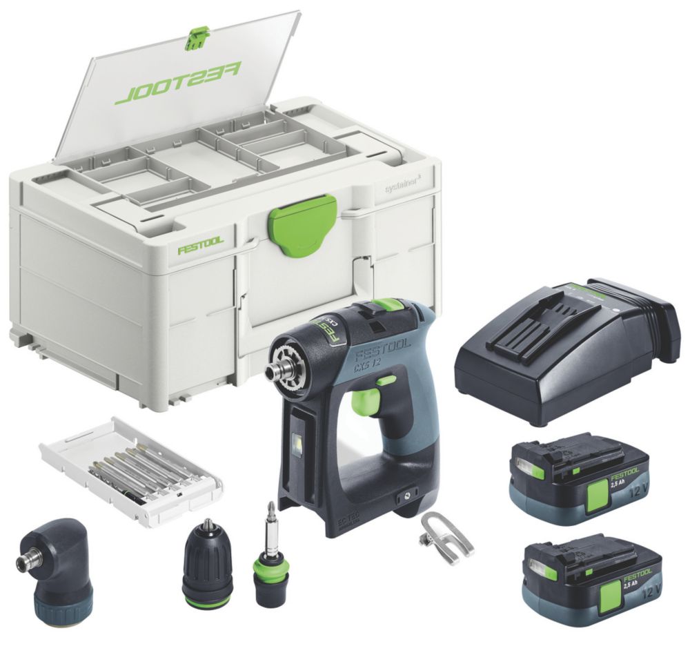 Festool CXS 12 2,5-Set 12V 2 x 2.5Ah Li-Ion Brushless Cordless Drill - Screwfix