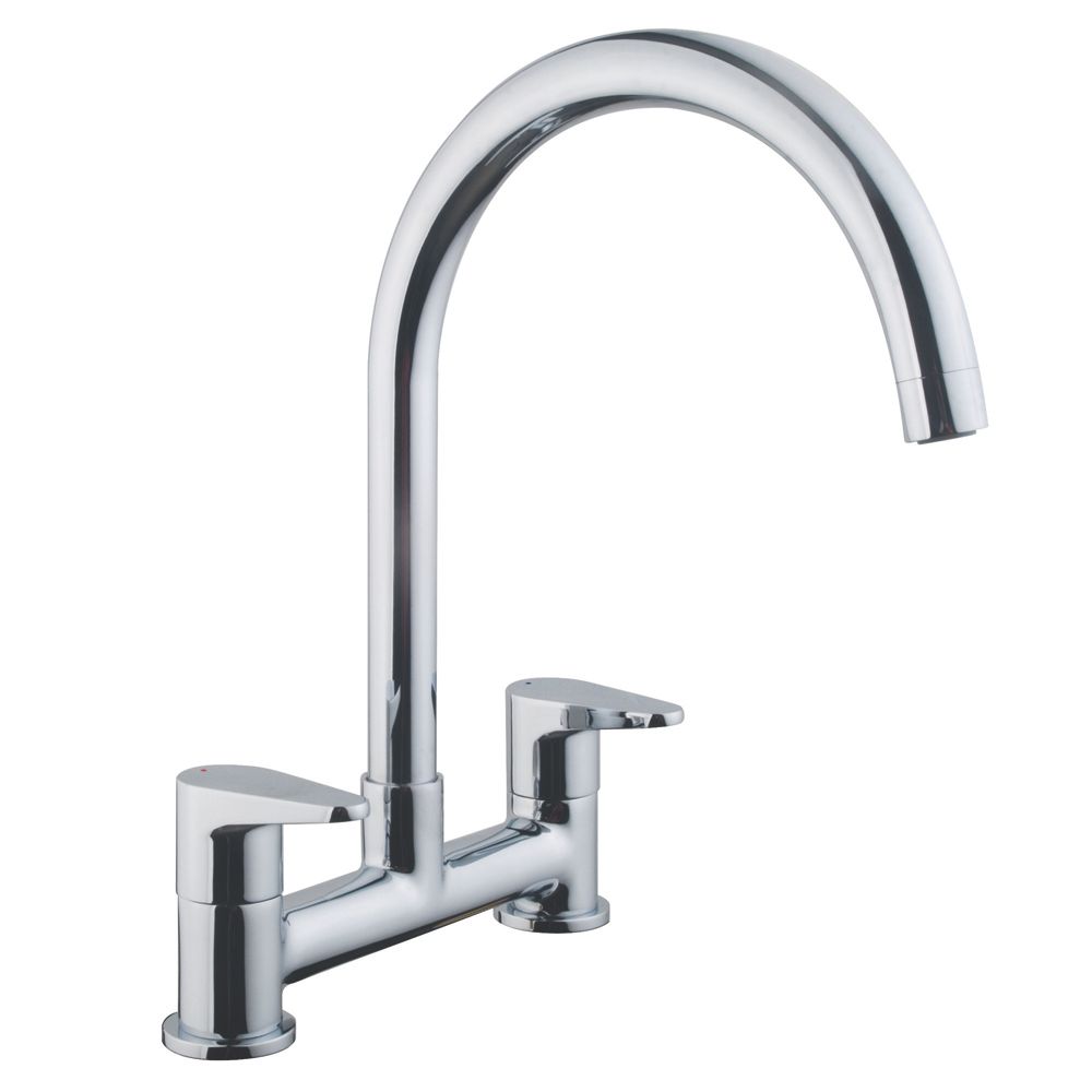 Isar Deck Mounted Dual-Lever Bridge Mixer Kitchen Tap Chrome - Screwfix