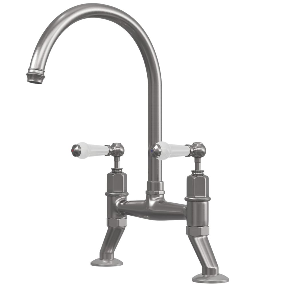 ETAL Alton Deck-Mounted Dual Lever Bridge Mixer Pewter - Screwfix