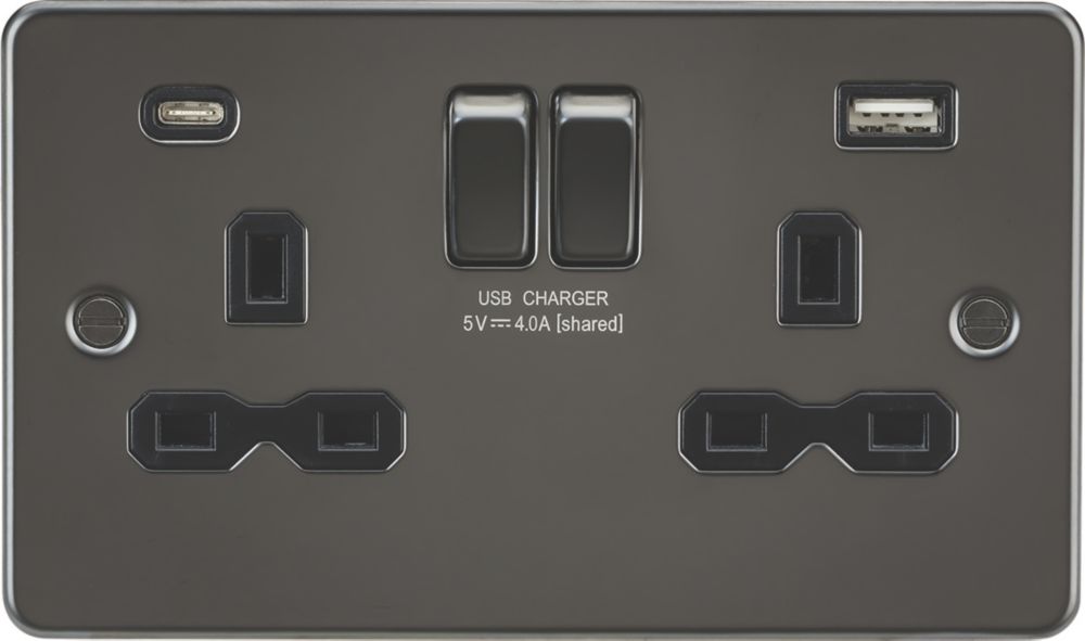 Knightsbridge 13A 2-Gang SP Switched Socket + 4.0A 20W 2-Outlet Type A ...