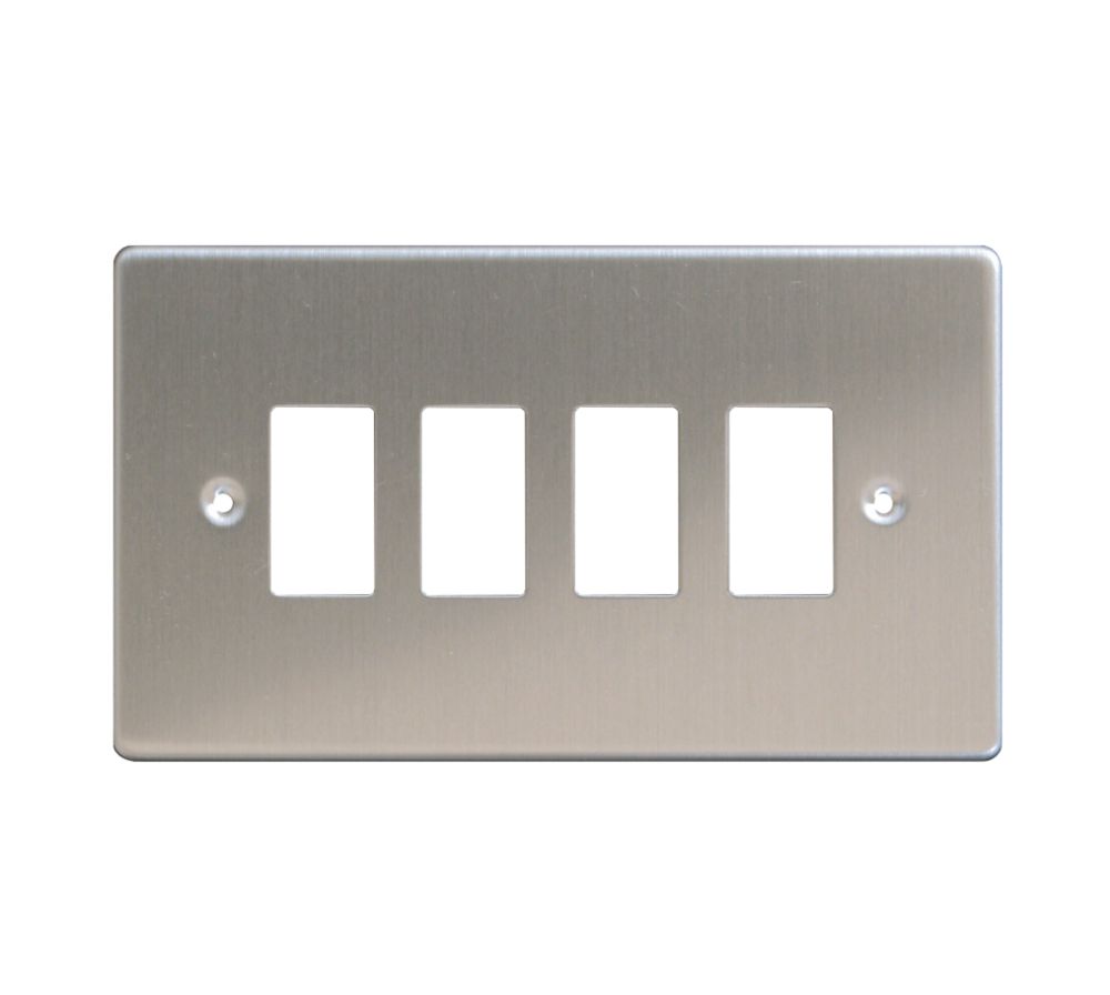 Varilight PowerGrid 4-Module Grid Faceplate Brushed Steel - Screwfix