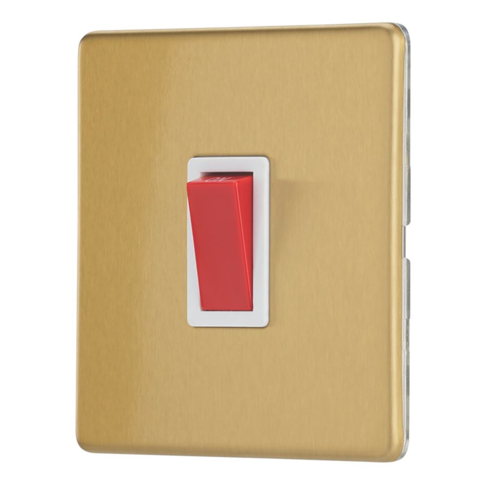 Contactum Lyric 32A 1-Gang DP Control Switch Brushed Brass with White ...