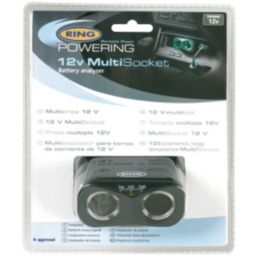 Ring 8A Twin Multisocket In-Car Charger with Battery Analyser 12V - Screwfix