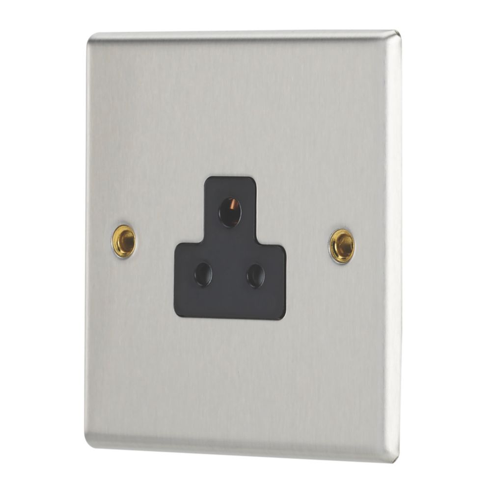 Contactum iConic 2A 1-Gang Unswitched Round Pin Socket Brushed Steel ...
