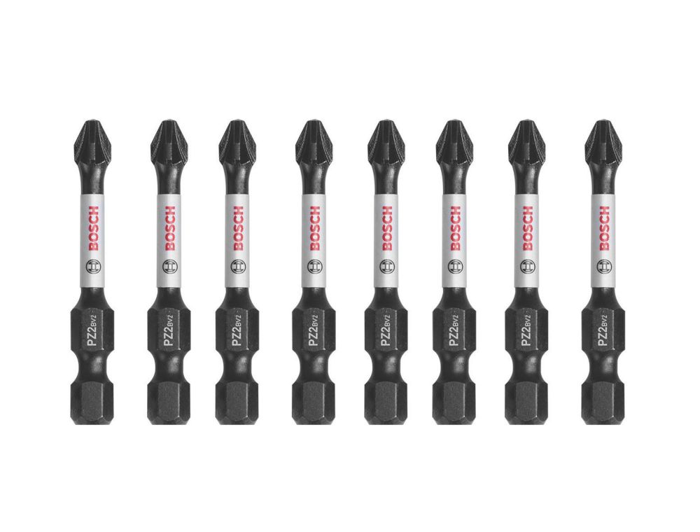 Bosch 1/4" 50mm Hex Shank PZ2 Impact Control Screwdriver Bits 8 Piece ...