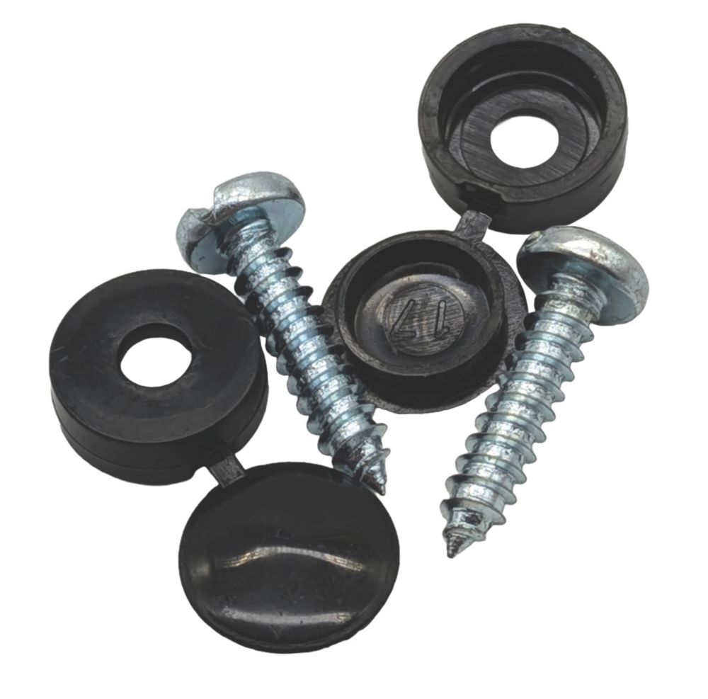 Pearl Automotive Slotted Self-Tapping Black Number Plate Screws & Caps ...