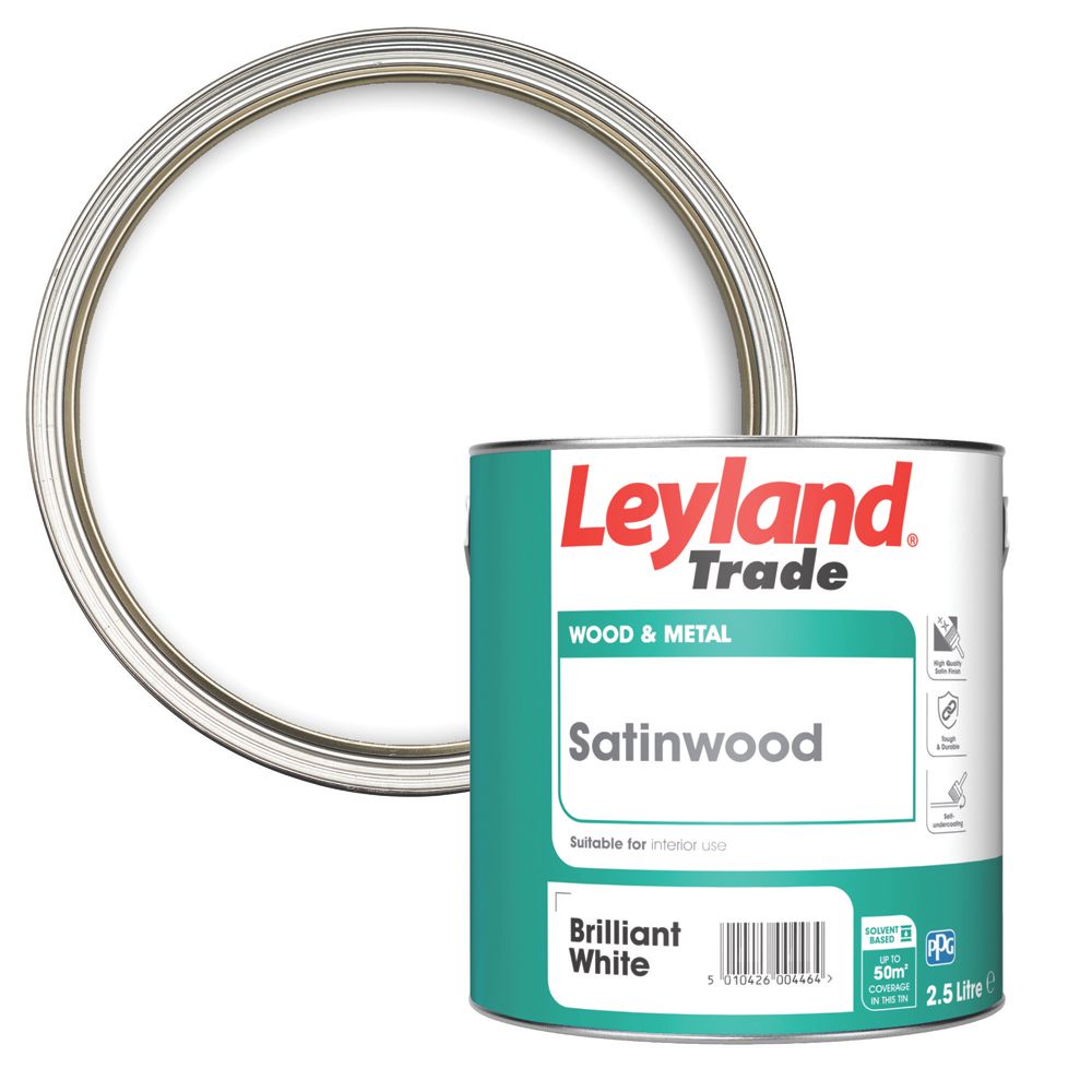 Leyland Trade 2.5Ltr Brilliant White Satinwood Solvent-Based Trim Paint ...