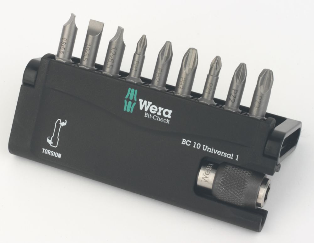 Wera Bit-Check 10 Stainless 1 1/4" Hex Shank Mixed Bit Set 10 Pieces ...