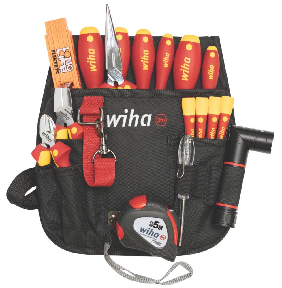 Wiha VDE Electricians Tool Set with Belt Pouch 18 Pieces - Screwfix