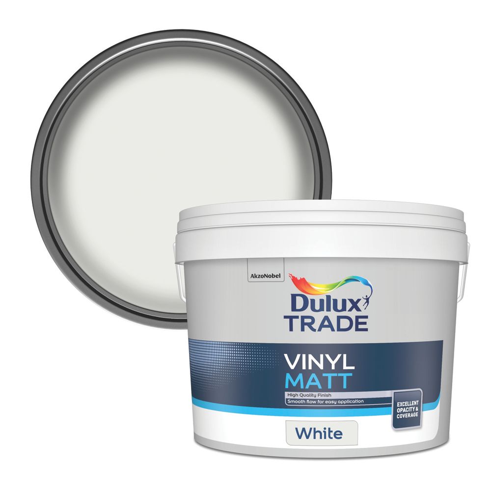Dulux Trade 10Ltr White Vinyl Matt Emulsion Paint - Screwfix