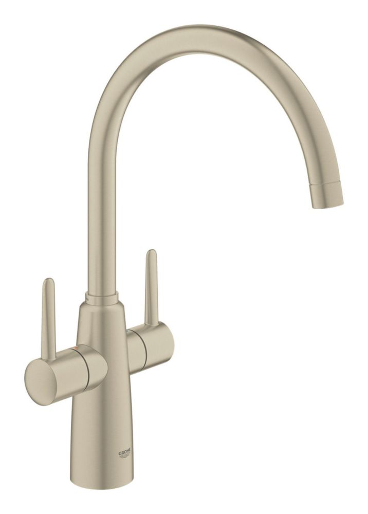 Grohe Ambi Dual Lever Kitchen Sink Mixer Tap Brushed Nickel - Screwfix