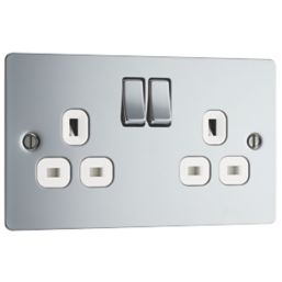 LAP 13A 2-Gang DP Switched Plug Socket Polished Chrome with White ...