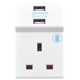 Masterplug 13A Fused 3-Way Socket Adaptor + 2.1A 2-Outlet Type A USB ...