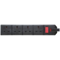 Masterplug 13A 4-Gang Unfused Rewireable Fused Socket with Neon Black ...