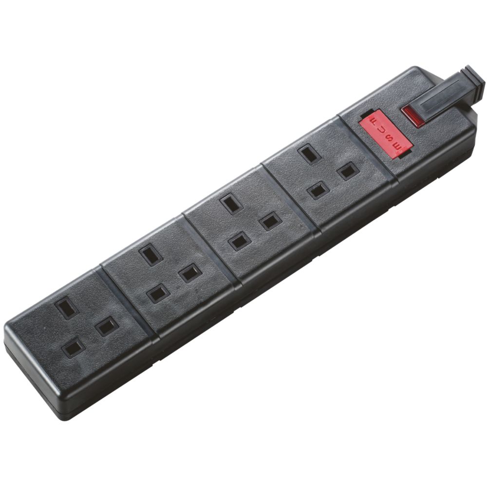 Masterplug 13A 4-Gang Unfused Rewireable Fused Socket with Neon Black ...