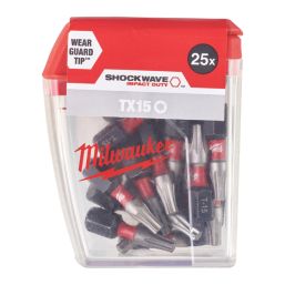 Milwaukee SHOCKWAVE 1/4" 25mm Hex Shank TX15 Screwdriver Bits 25 Pack ...