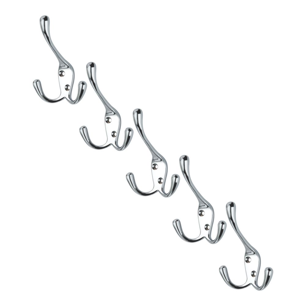 Essentials Tri-Hooks Polished Chrome 100mm 5 Pack - Screwfix