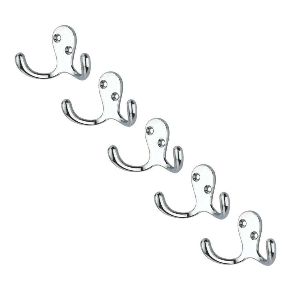 Essentials Double Hooks Polished Chrome 45mm 5 Pack - Screwfix