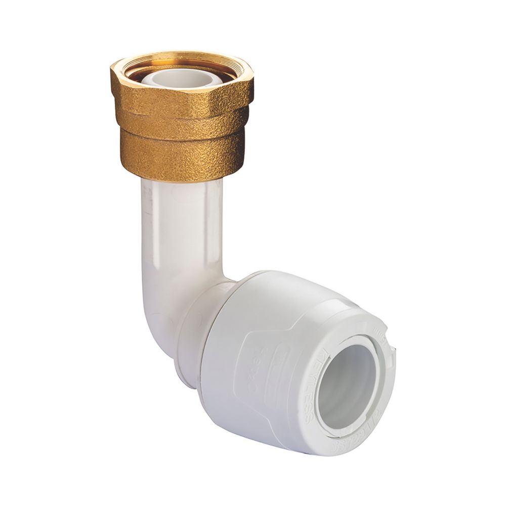Hep2O Plastic Push-Fit Angled Keyless Tap Connector 15mm x 1/2" - Screwfix