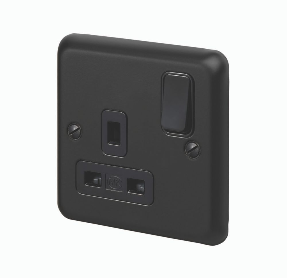MK Contoura 13A 1-Gang DP Switched Plug Socket Black with Colour ...