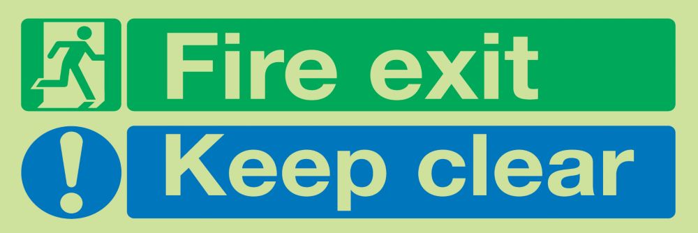 Nite-Glo Photoluminescent "Fire Exit Keep Clear" Sign 150 x 450mm ...