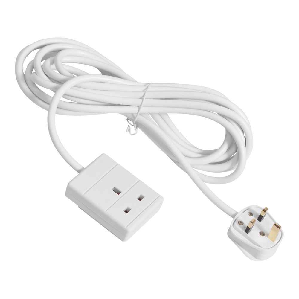 Essentials 13A 1-Gang Unswitched Extension Lead White 5m - Screwfix