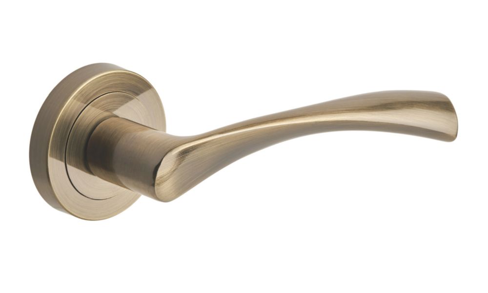 Designer Levers Marvel Lever on Rose Door Handle Pair Antique Brass ...