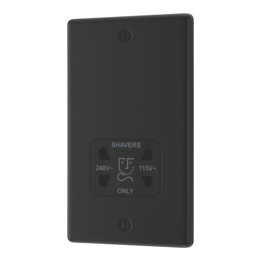 LAP 2-Gang Dual Voltage Shaver Socket 115/240V Matt Black with Black ...