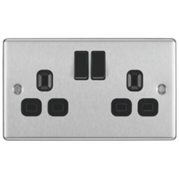 LAP 13A 2-Gang SP Switched Plug Sockets Brushed Stainless Steel with ...