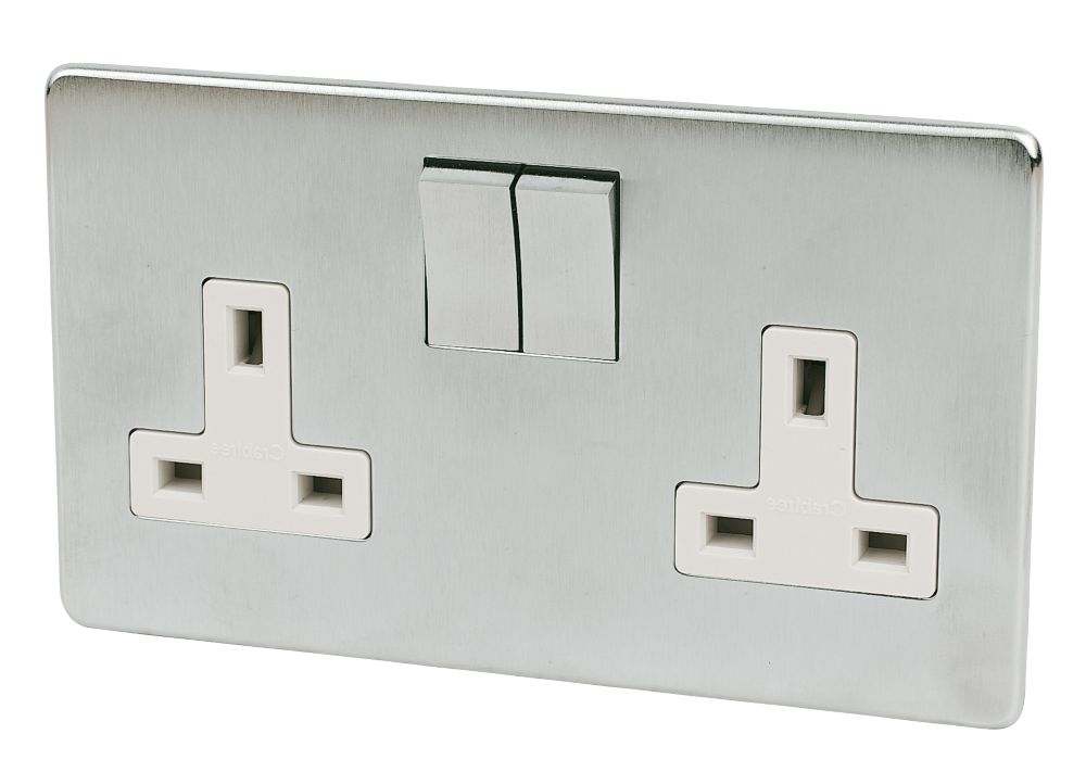Crabtree Platinum 13A 2-Gang DP Switched Plug Socket Satin Chrome with ...