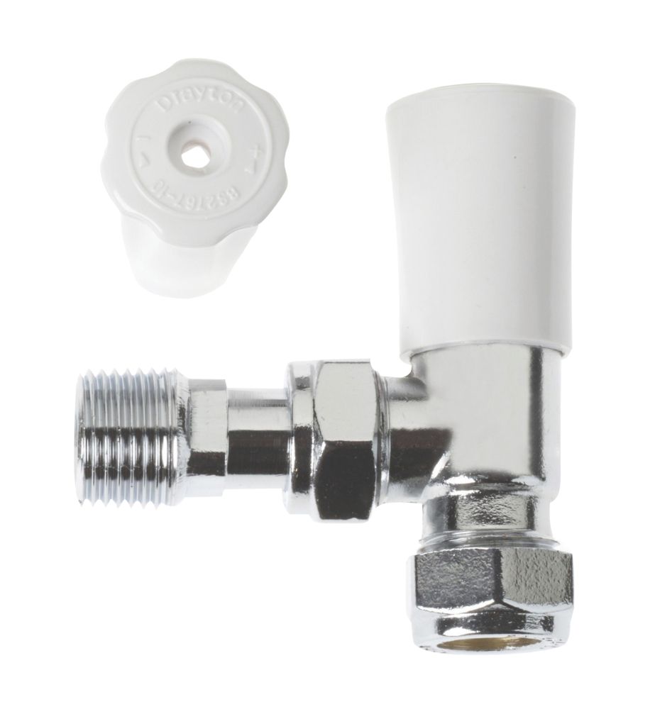 Drayton 15mm x 1/2" White Angled Lockshield Radiator Valve - Screwfix