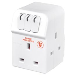 Masterplug 13A Fused 3-Way Surge-Protected Plug Adaptor White - Screwfix