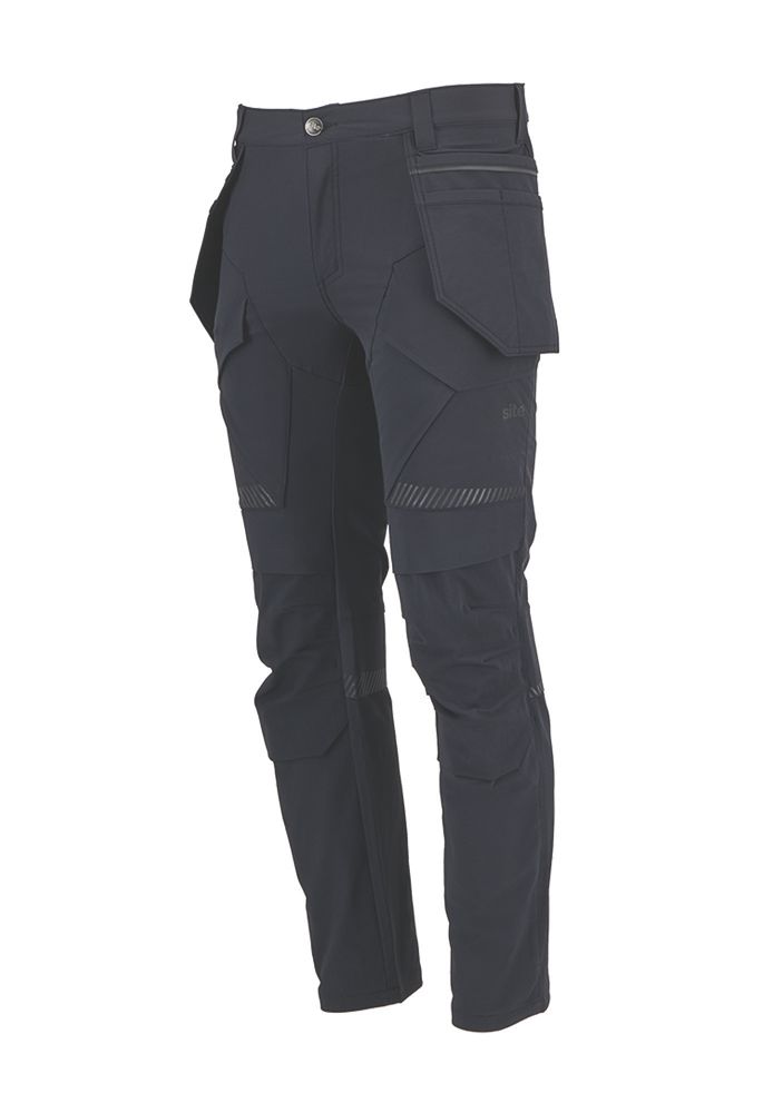 Site Varnik Stretch Work Trousers Black 30" W 32" L - Screwfix
