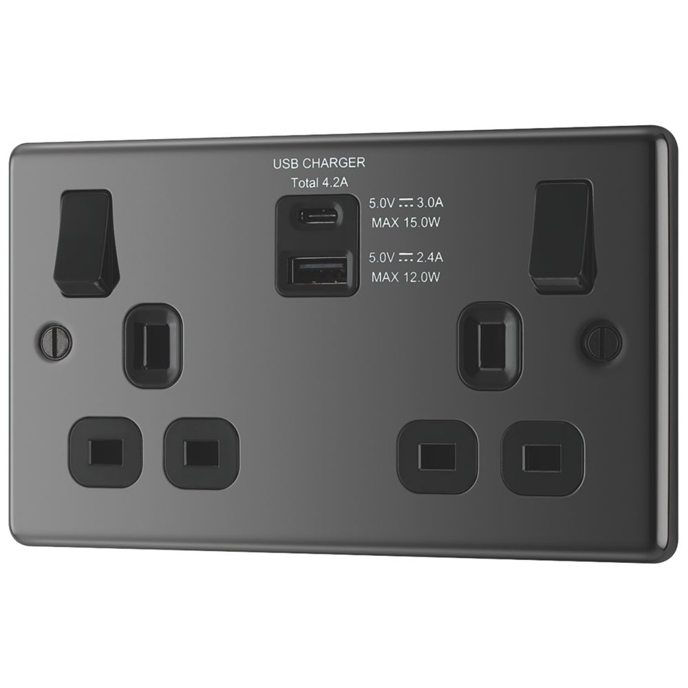 LAP 13A 2-Gang SP Switched Socket + 4.2A 15W 2-Outlet Type A & C USB ...