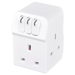 Masterplug 13A Fused 3-Way Socket Adaptor White - Screwfix