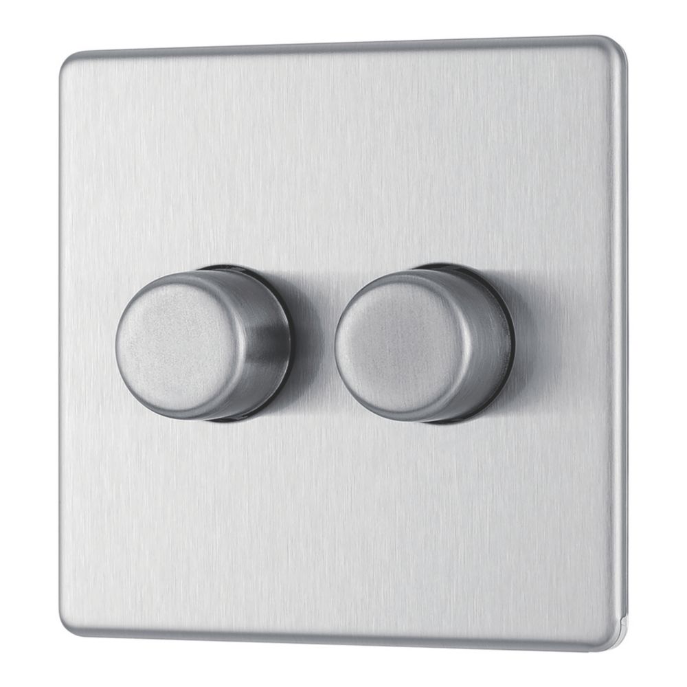 LAP 2-Gang 2-Way LED Dimmer Switch Brushed Steel with Colour-Matched ...
