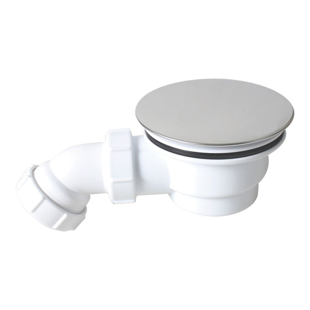 Flomasta Shallow Shower Waste with Adjustable Outlet White 90mm - Screwfix