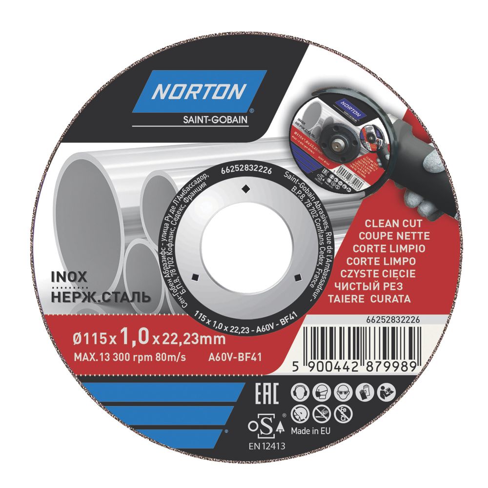 Norton Stainless Steel Metal Cutting Disc 115mm (4 1/2") x 22.23mm ...