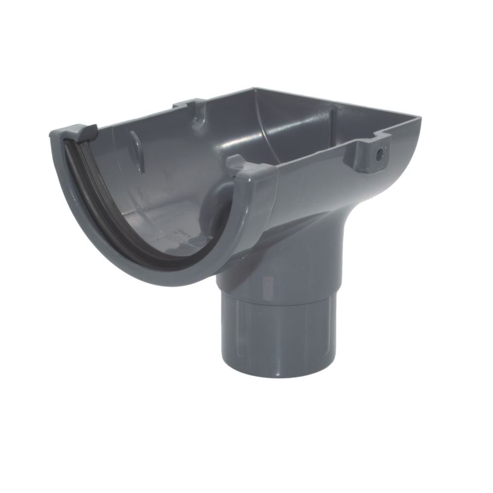 FloPlast MiniFlo uPVC Half Round Stop End Outlet Anthracite Grey 76mm x ...