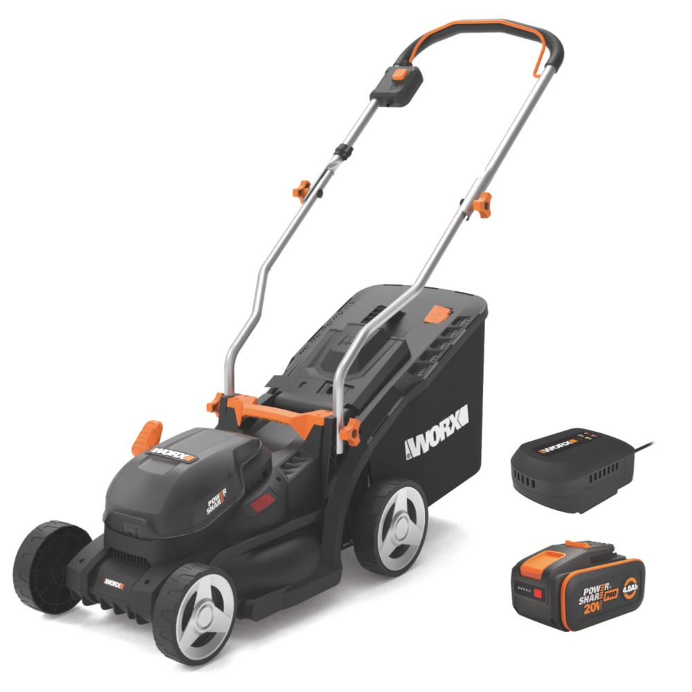 Worx WG733E 20V 1 x 4.0Ah Li-Ion PowerShare Pro Brushless Cordless 33cm Lawn Mower - Screwfix